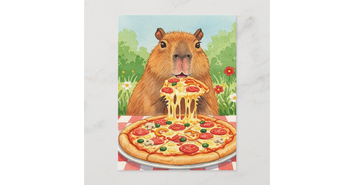 Cute Capybara with Pizza Postcard | Zazzle