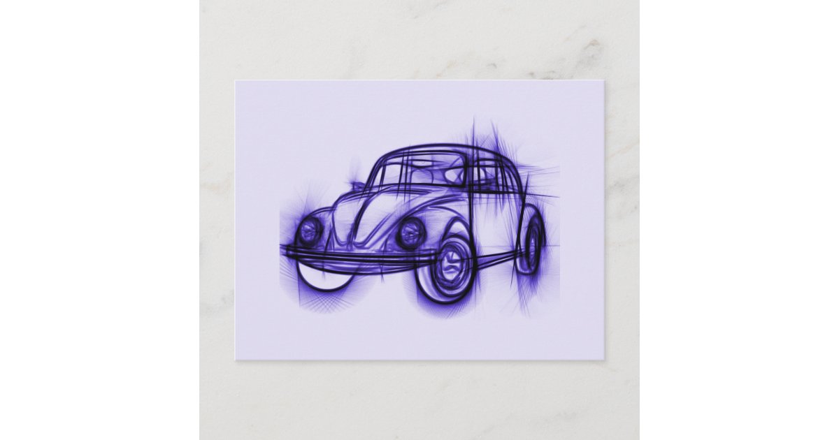 Cute Car Sketch in Purple Postcard | Zazzle