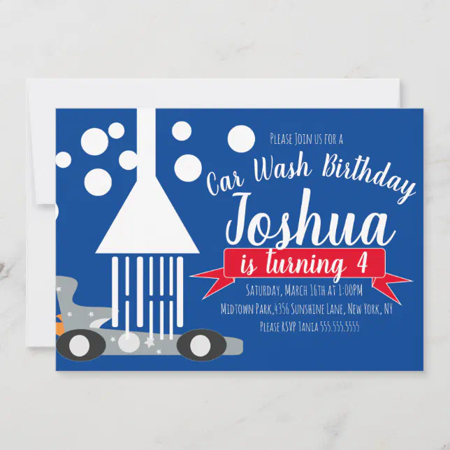 Cute Car Wash Bubbles Birthday Party Invitation | Zazzle