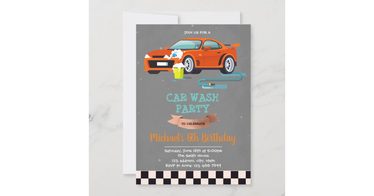 Cute car wash party birthday invitation | Zazzle