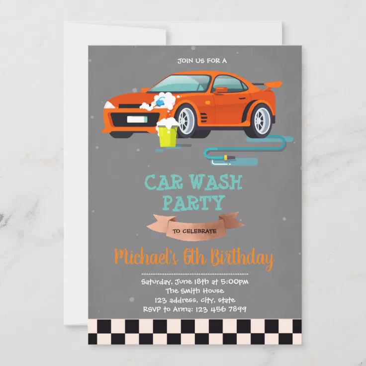 Cute car wash party birthday invitation | Zazzle