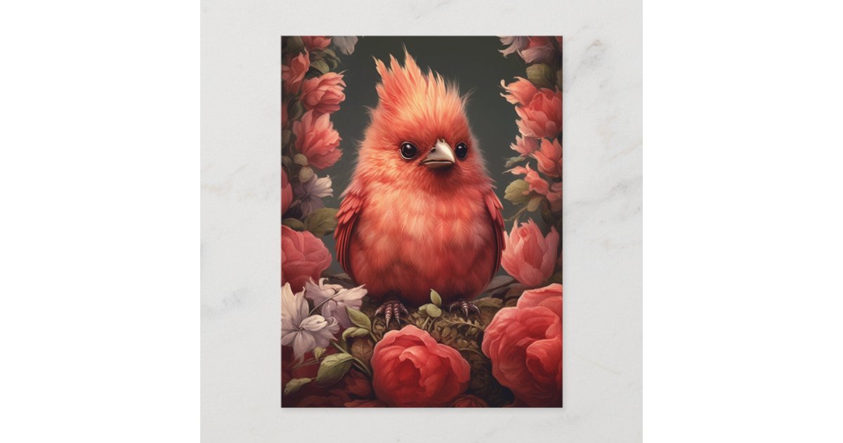 Cute Cardinal Bird - Whimsical Painting Postcard | Zazzle