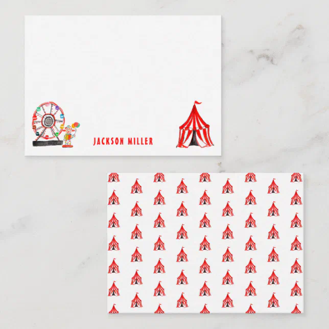 Cute Carnival Circus Tent Clowns Balloons Kids Note Card | Zazzle