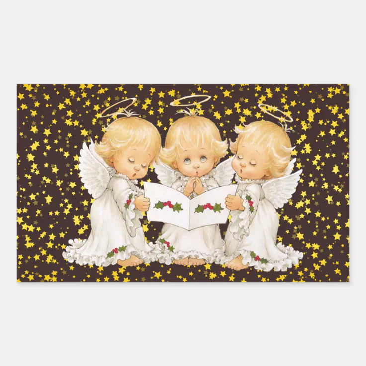 Cute Caroling Angels Rectangular Sticker | Zazzle