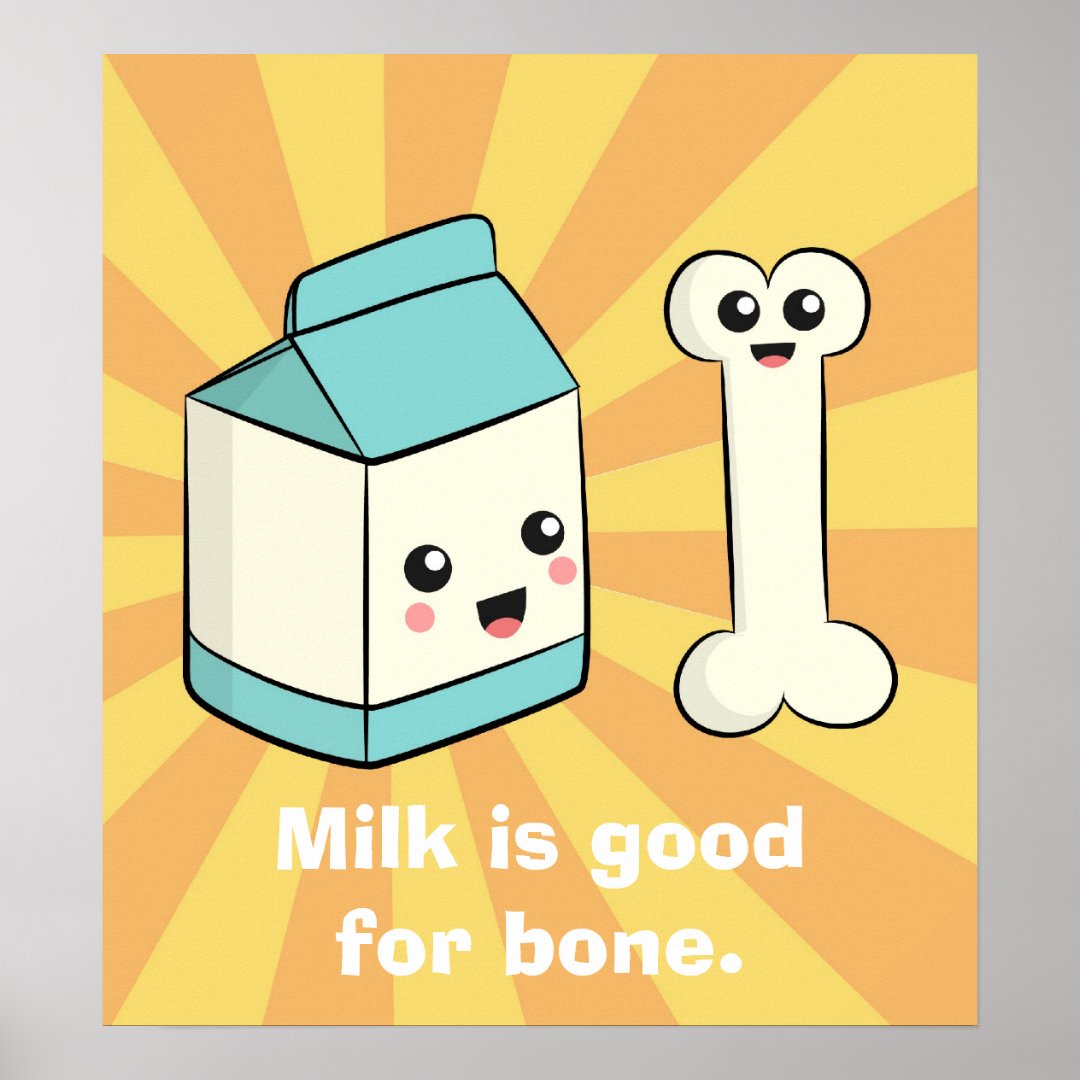 Cute Cartoon about Milk and Bone Poster | Zazzle