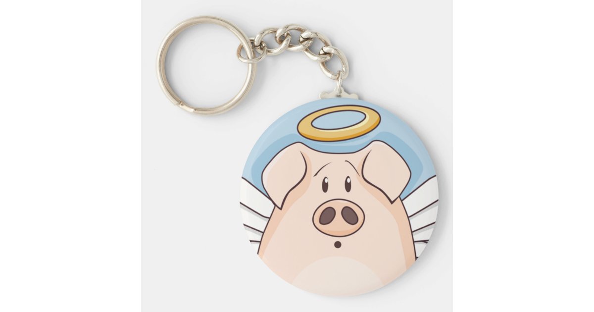 Cute Cartoon Angel Pig Keychain | Zazzle.com