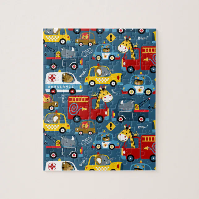 Cute Cartoon Animals And Car Transportation Jigsaw Puzzle | Zazzle