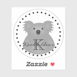Cute Cartoon Australia Koala Bear Monogram Round Sticker | Zazzle