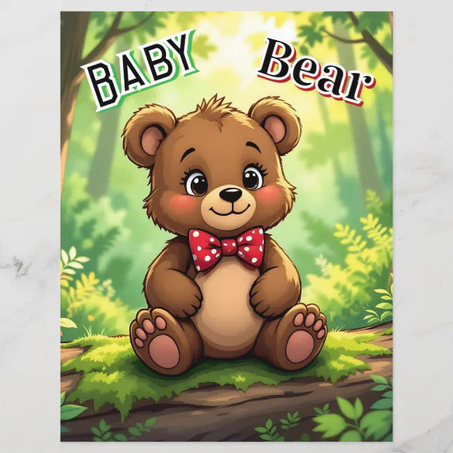 Cute Cartoon Baby Bear in Woods | Zazzle