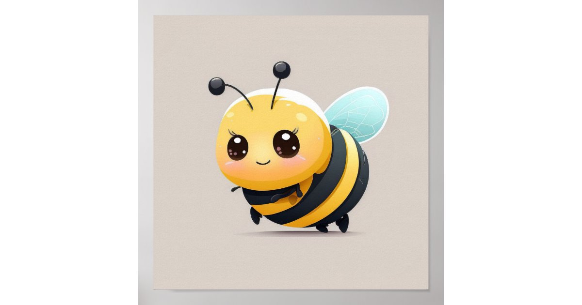 Cute cartoon baby bee on gray background. poster | Zazzle