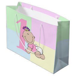 Cute Cartoon Baby Girl 1st Birthday Large Gift Bag | Zazzle