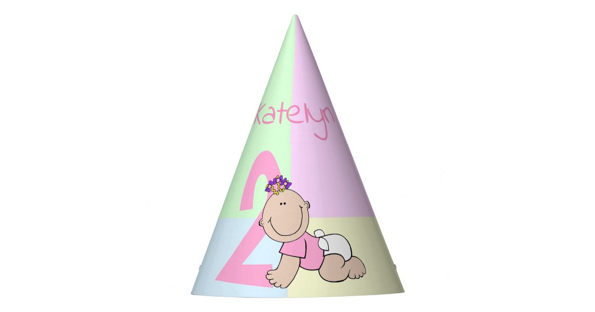 Cute Cartoon Baby Girl 2nd Birthday Party Hat | Zazzle