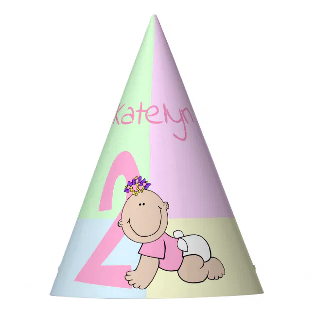 Cute Cartoon Baby Girl 2nd Birthday Party Hat | Zazzle
