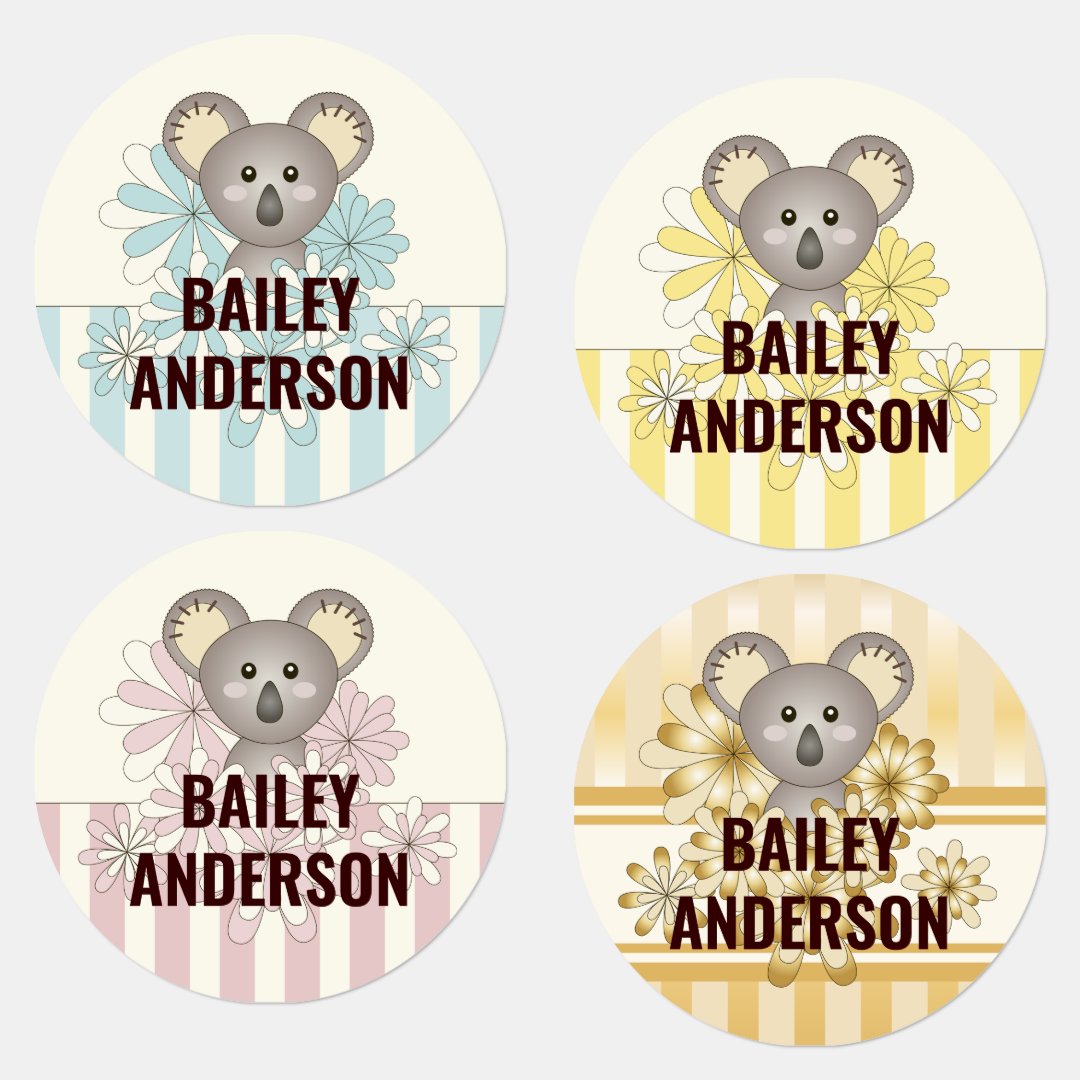 Cute Cartoon Baby Koala Kids Name Clothing Labels | Zazzle