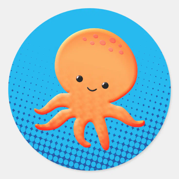 Cute Cartoon Baby Octopus Classic Round Sticker | Zazzle