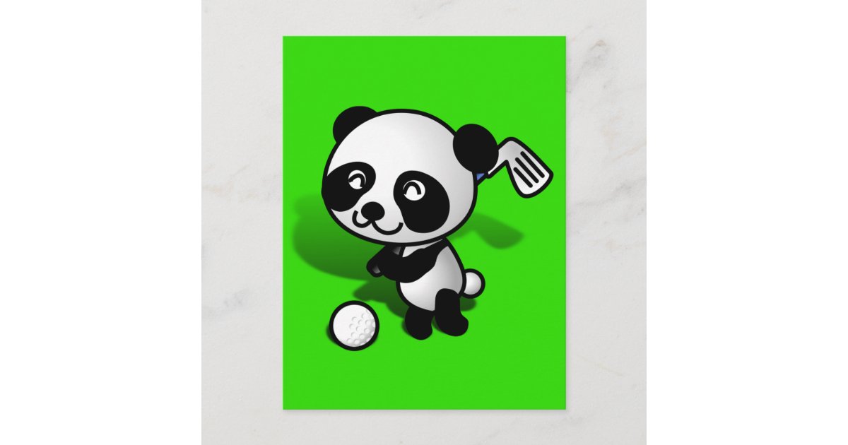 Cute Cartoon Baby Panda Bear Golfing Postcard | Zazzle