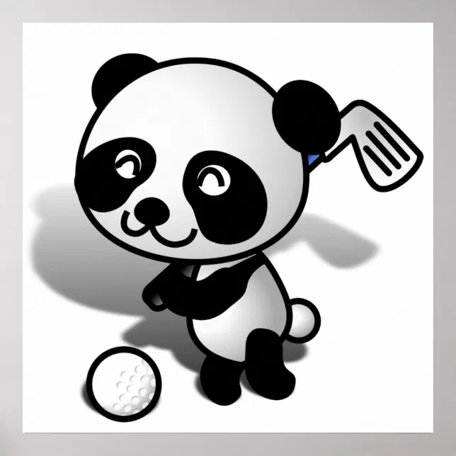 Cute Cartoon Baby Panda Bear Golfing Poster | Zazzle