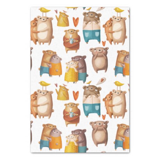 Cute Cartoon Bears on White Decoupage Tissue Paper | Zazzle