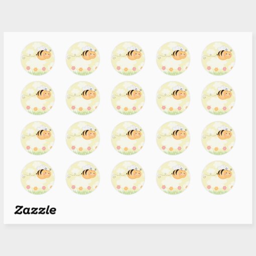 Cute cartoon bee and hive flowers sticker | Zazzle