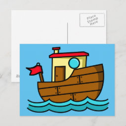 Cute Cartoon Boat Illustration Postcard | Zazzle