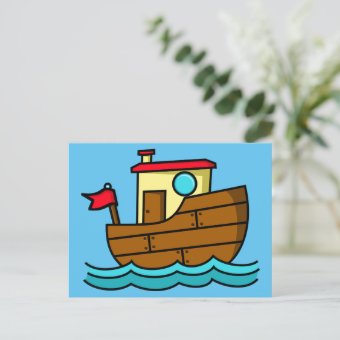 Cute Cartoon Boat Illustration Postcard | Zazzle