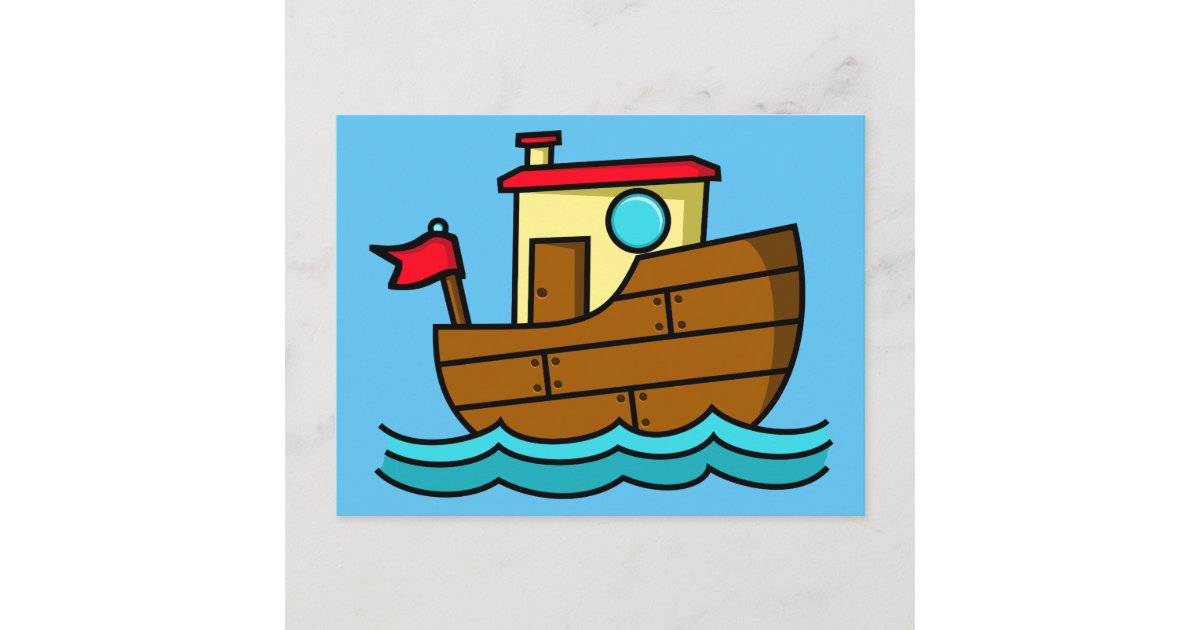 Cute Cartoon Boat Illustration Postcard | Zazzle