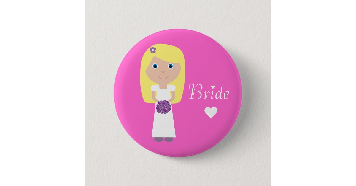 Cute Cartoon Bride Pinback Button | Zazzle
