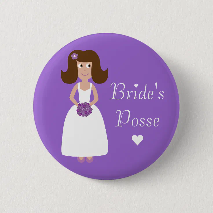 Cute Cartoon Bride's Posse Bachelorette Party Button | Zazzle