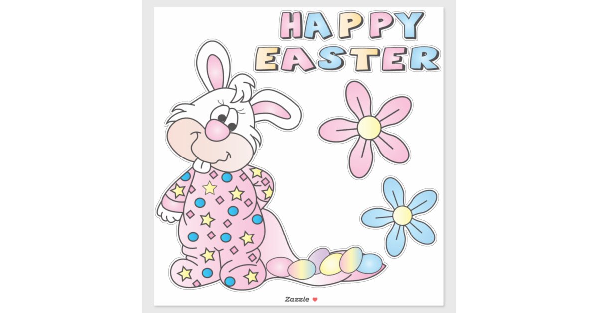Cute Cartoon Bunny - Pink - Kiss-Cut Sticker | Zazzle