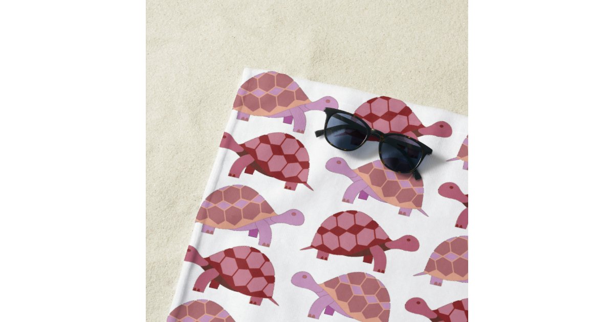 Cute Cartoon Burgundy Tortoise Pattern Beach Towel | Zazzle
