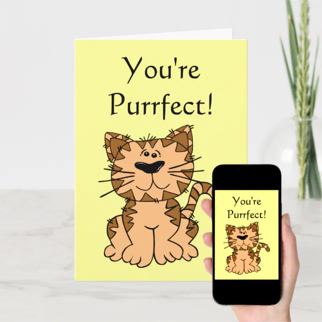 Cute Cartoon Cat - You're Purrfect - Valentine Holiday Card | Zazzle
