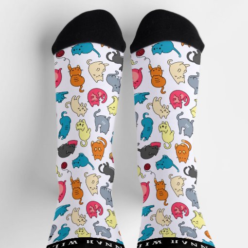 Cute Cartoon Cats Pattern | Monogram Socks | Zazzle
