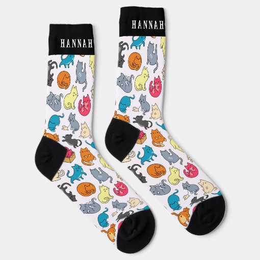 Cute Cartoon Cats Pattern | Monogram Socks | Zazzle