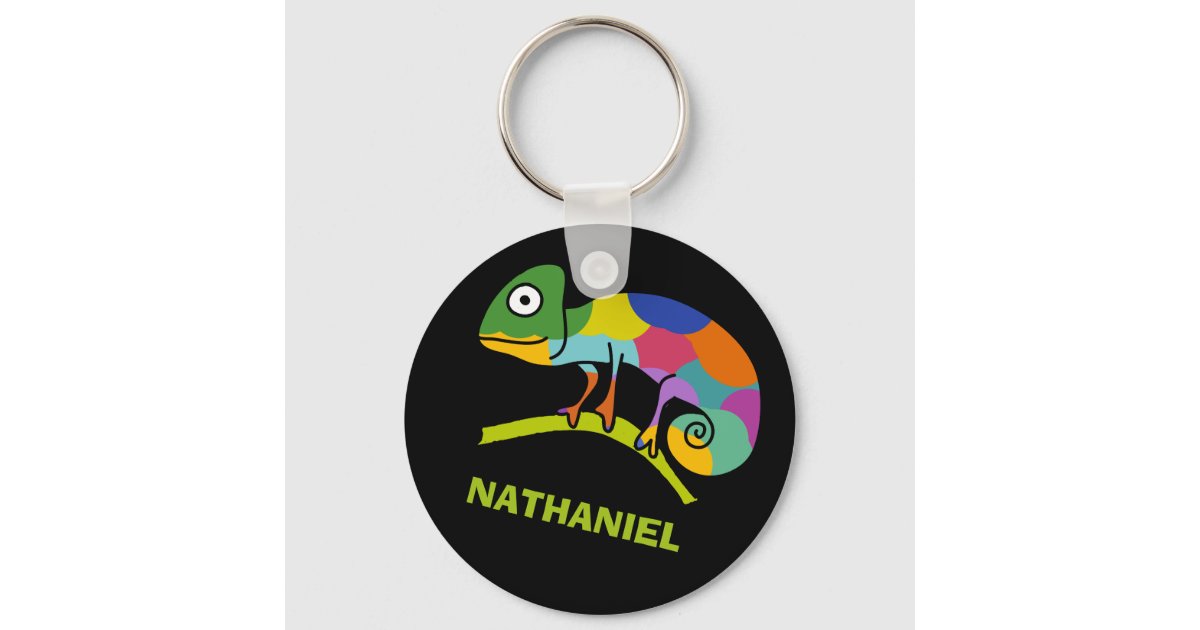 Cute, Cartoon Chameleon Personalized Keychain | Zazzle