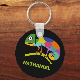 Cute, Cartoon Chameleon Personalized Keychain | Zazzle