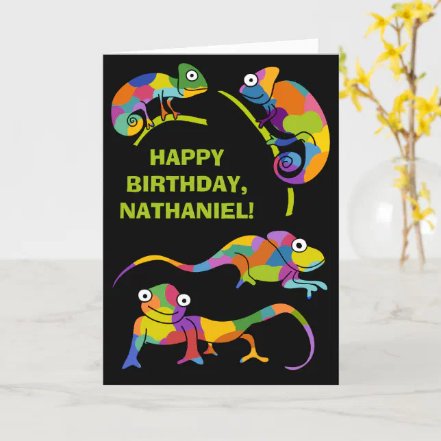 Cute Cartoon Chameleons Personalized Birthday Card | Zazzle