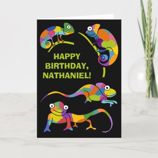 Cute Cartoon Chameleons Personalized Birthday Card | Zazzle