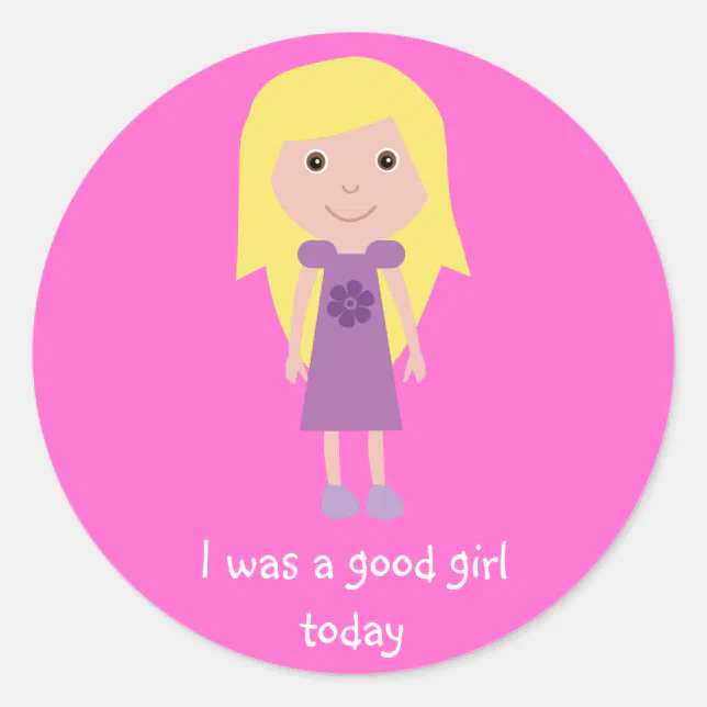 Cute Cartoon Character Good Girl Pink Stickers | Zazzle