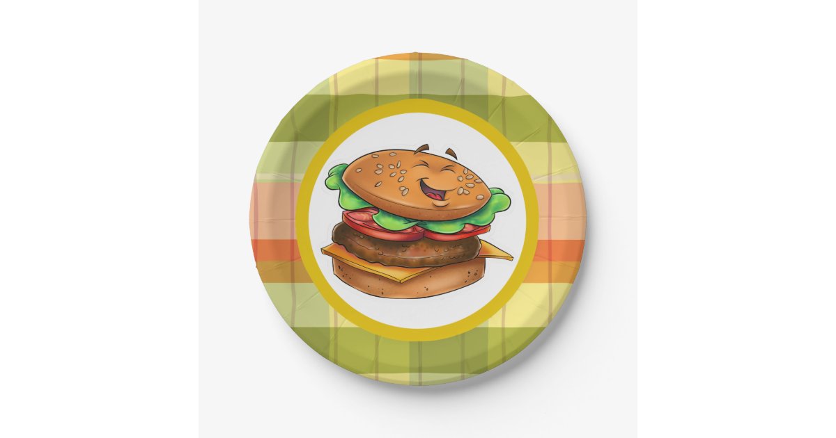 Cute Cartoon Cheeseburger Plate | Zazzle