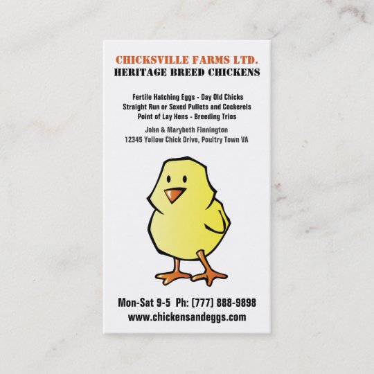 Cute Cartoon Chick Chicken Hatchery Business Card | Zazzle.com