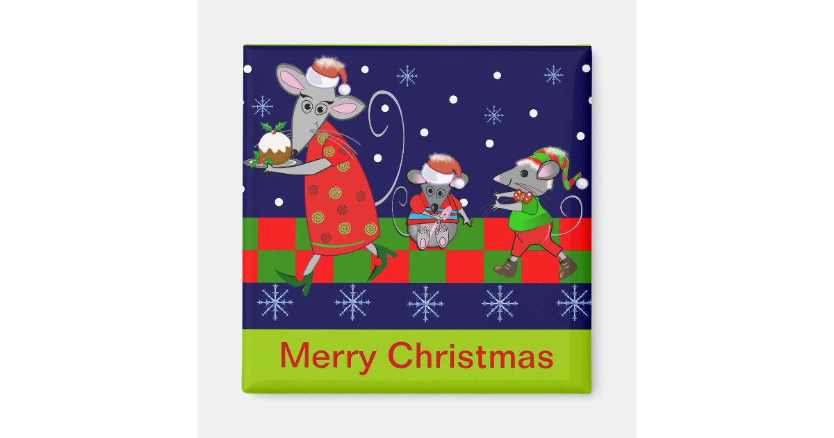 Cute Cartoon Christmas Magnet with Mice | Zazzle