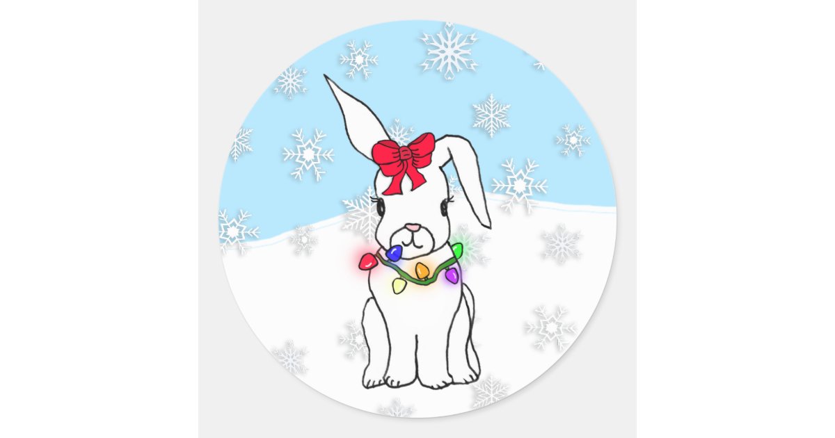 Cute Cartoon Christmas Snow Bunny Classic Round Sticker | Zazzle