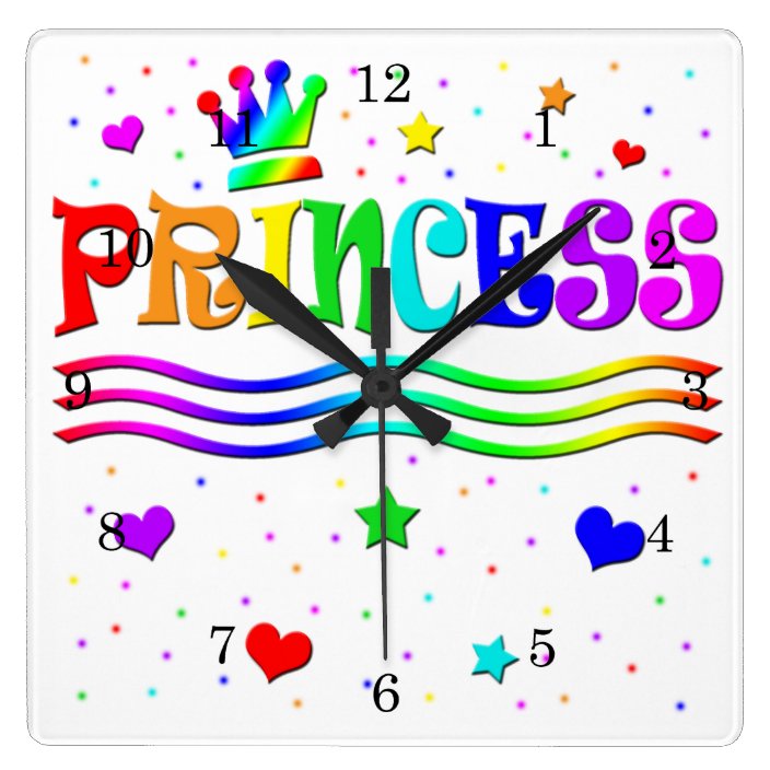 Cute Cartoon Clip Art Rainbow Princess Tiara Square Wall Clock | Zazzle.com
