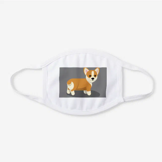 Cute Cartoon Corgi on Grey Background White Cotton Face Mask | Zazzle