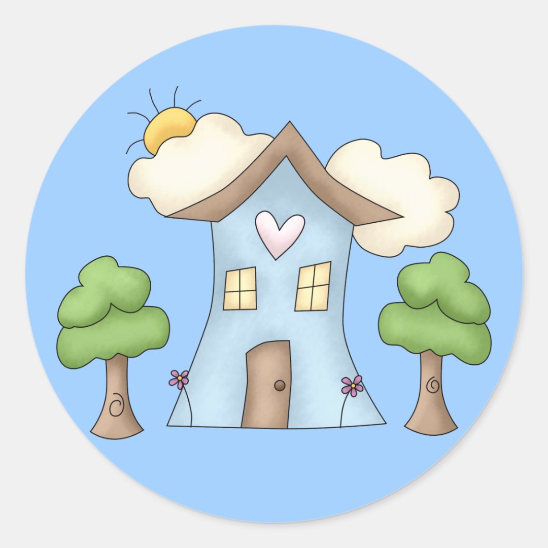 Cute Cartoon Country House Tree Scene Classic Round Sticker | Zazzle