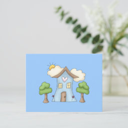 Cute Cartoon Country House Tree Scene Postcard | Zazzle