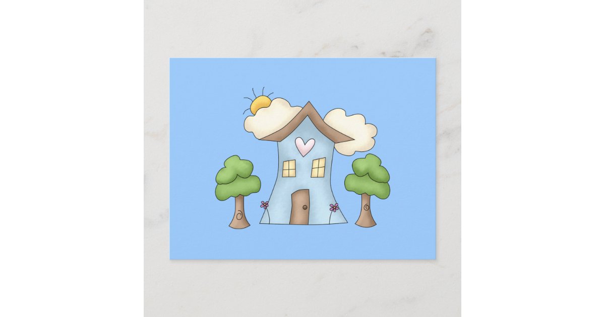 Cute Cartoon Country House Tree Scene Postcard | Zazzle