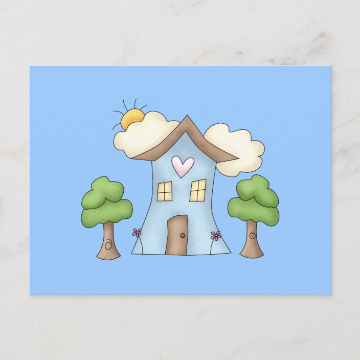Cute Cartoon Country House Tree Scene Postcard | Zazzle.com