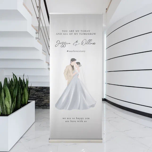 Cute Cartoon Couple's Wedding Welcome Retractable Banner | Zazzle