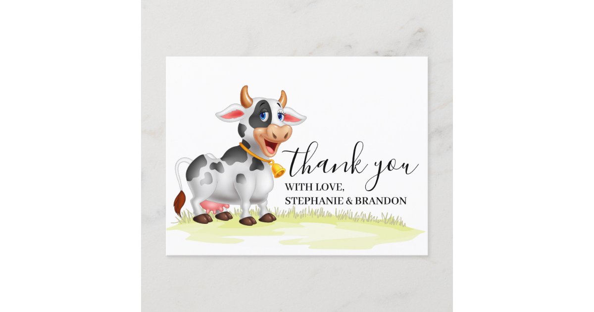 Cute Cartoon Cow Thank You Card | Zazzle